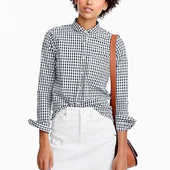 J. Crew | Tops | J Crew Boy Shirt In Navy Gingham Plaid | Poshmark